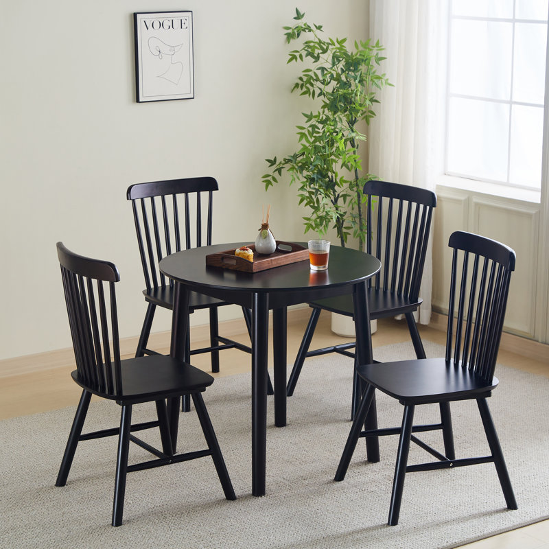 Inch Round Black Table All Solid Wood Seats 2 4 People Perfect for Dining Kitchen or Small Spaces George Oliver